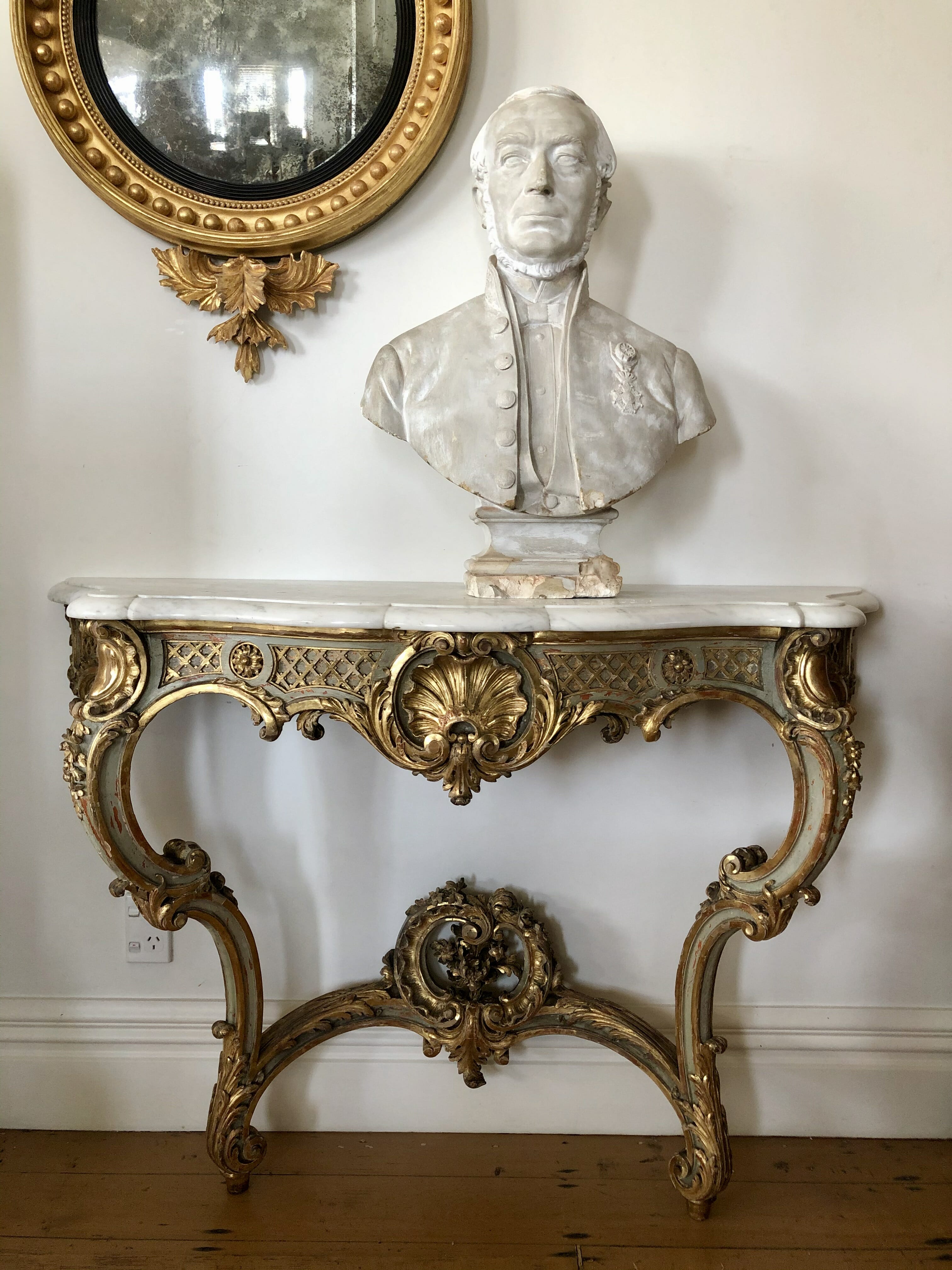 Napoleon III carved giltwood console table with Cararra marble top c ...