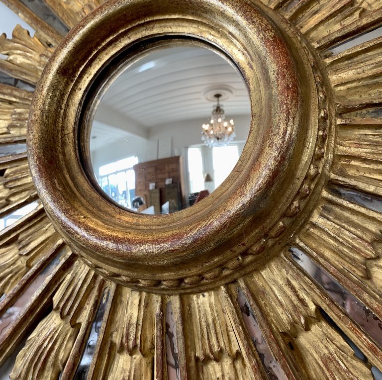 French gilt wood sunburst mirror with celestial mirrored rays ...