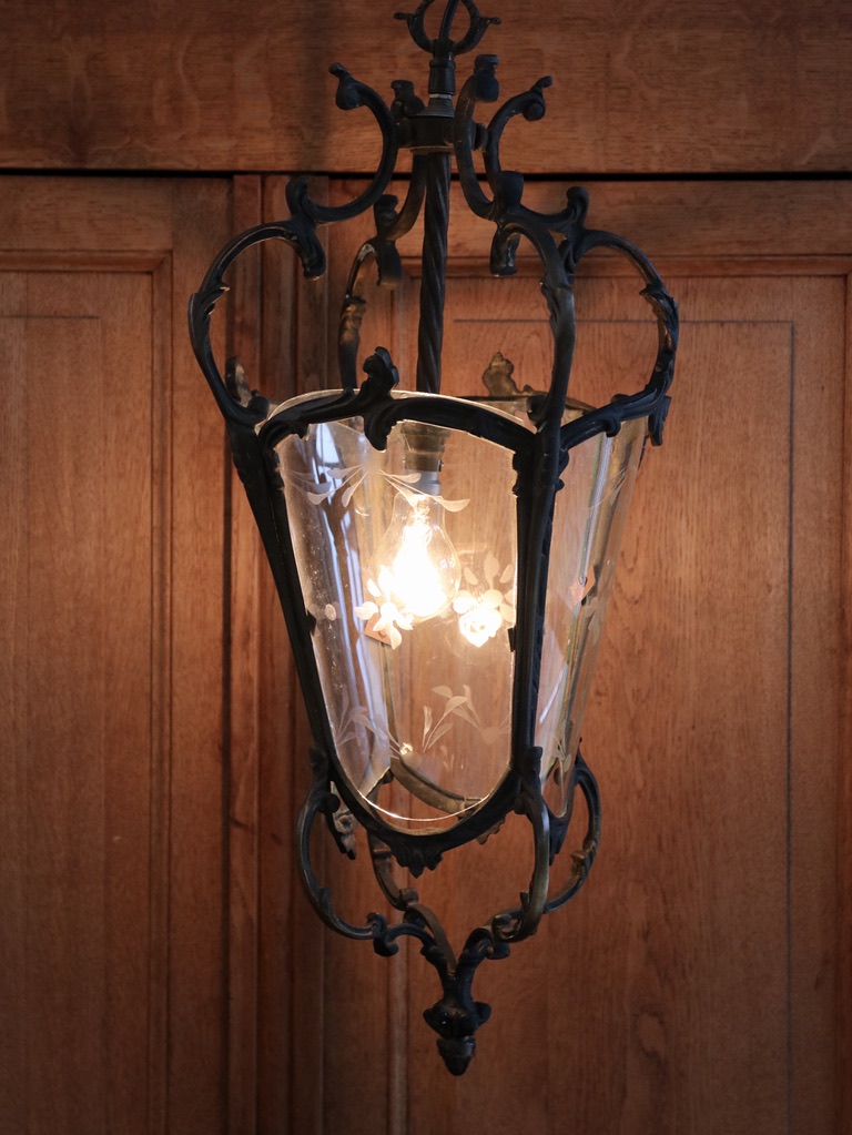 Antique bronze and etched glass lantern – European Antiques
