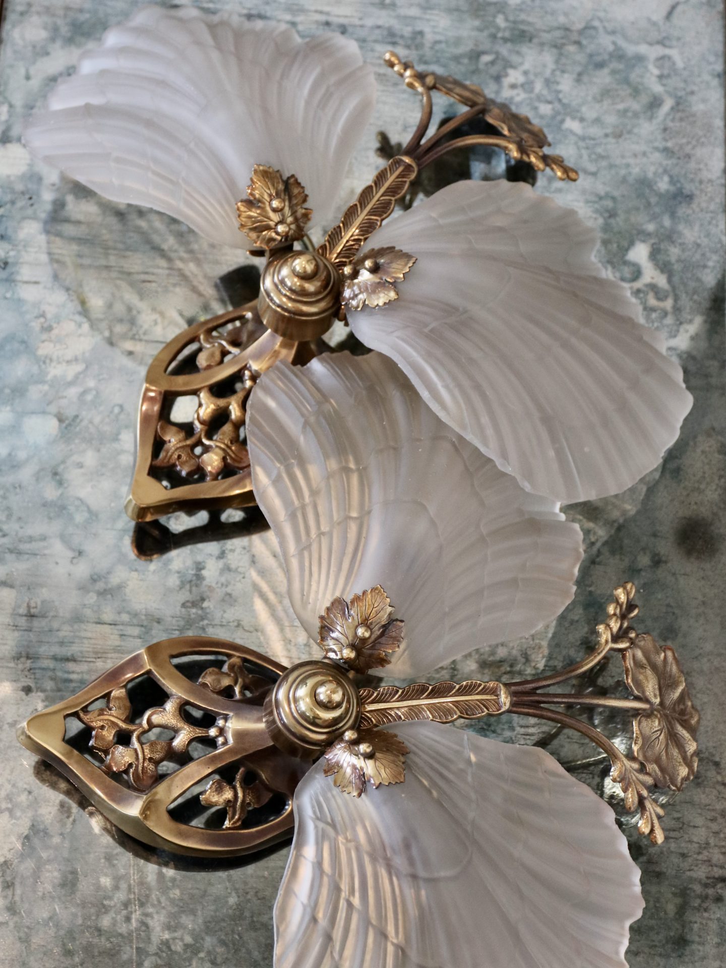 Hollywood Regency glass shell wall sconces – European Antiques