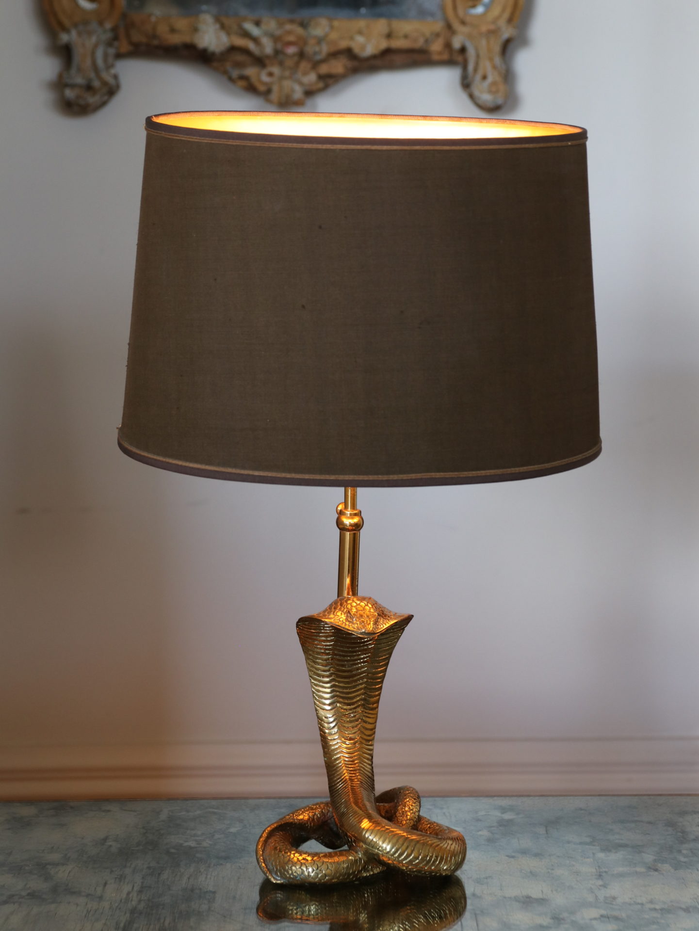 Iconic Brass Cobra table lamp by Maison Jansen – European Antiques